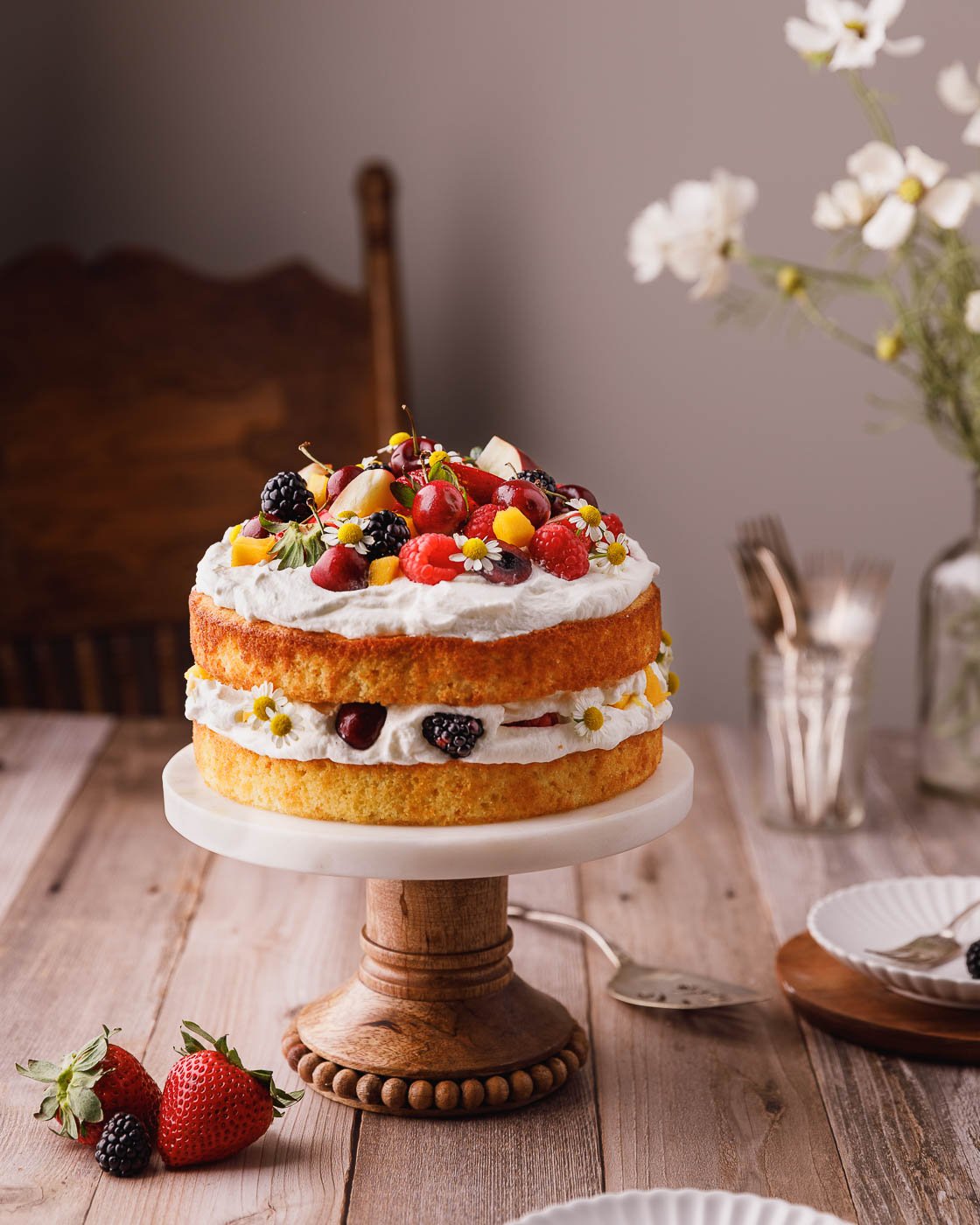 The Best Fresh Fruit Cake Recipe (with Whipped Cream)