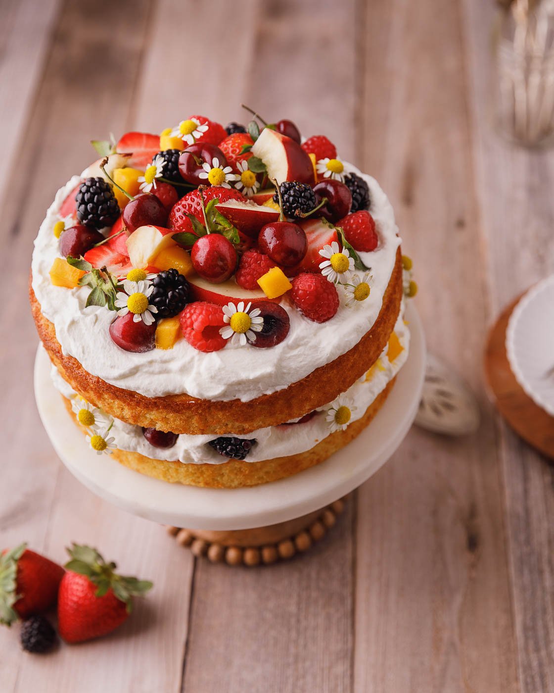 The Best Fresh Fruit Cake Recipe (with Whipped Cream)